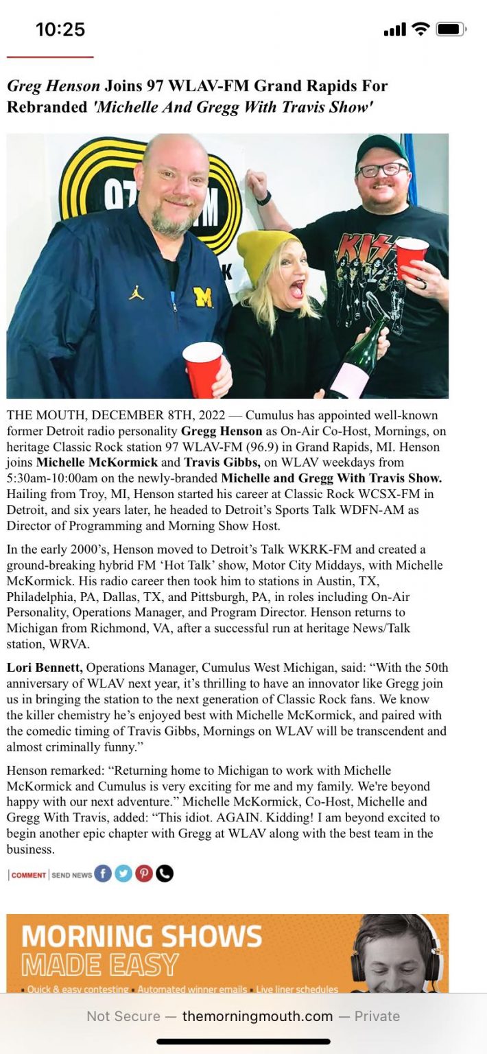 The New Michelle and Gregg Show on WLAV in Grand Rapids – Gregg Henson
